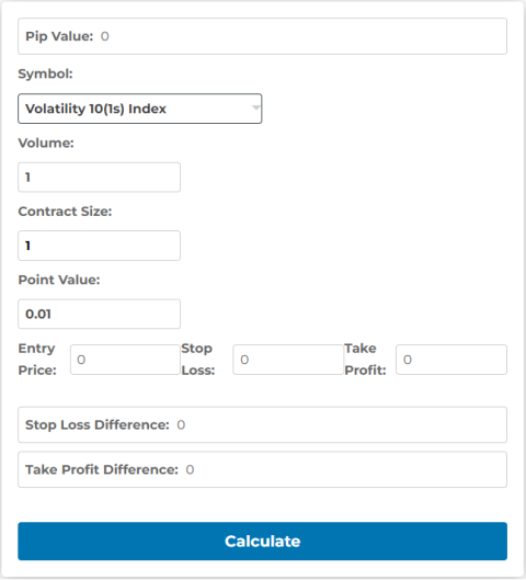 Volatility 10 1s Index Pip Calculator - Example for You - Get Know Trading