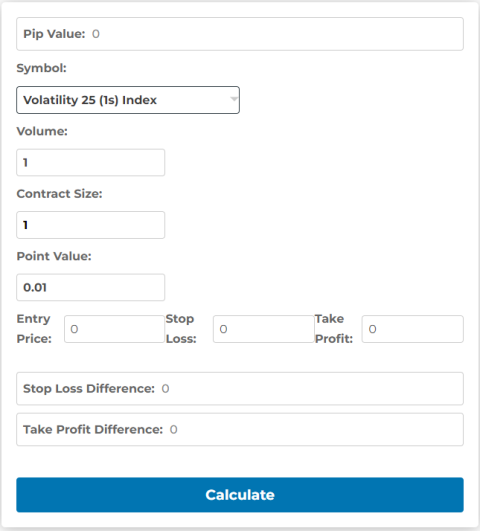 Volatility 25 1s Index Pip Calculator - Example for You - Get Know Trading