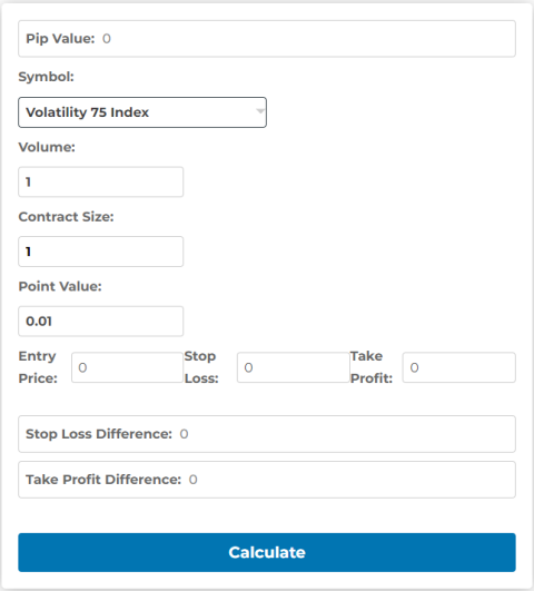 Volatility 75 Index Pip Calculator - Example for You - Get Know Trading